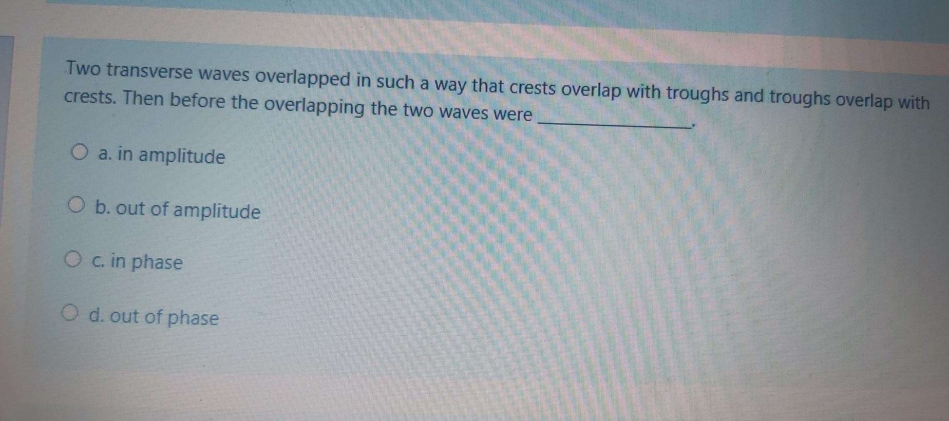 Solved Two transverse waves overlapped in such a way that | Chegg.com