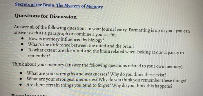 Solved Secrets of the Brain: The Mystery of Memory Questions | Chegg.com