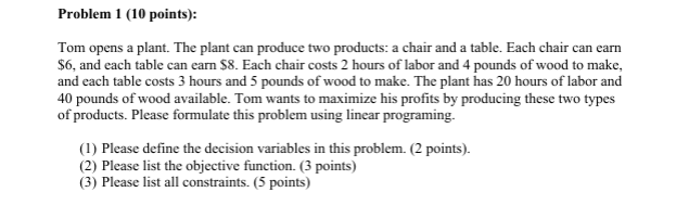 Solved Problem 1 10 ﻿pointstom Opens A Plant The Plant 
