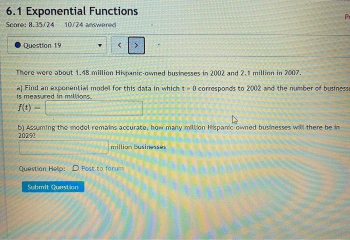 Solved 6.1 Exponential Functions Score: 8.35/24 10/24 | Chegg.com