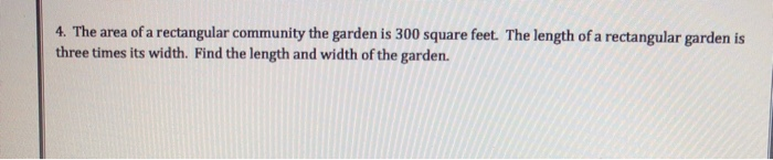 Solved 4. The area of a rectangular community the garden is | Chegg.com
