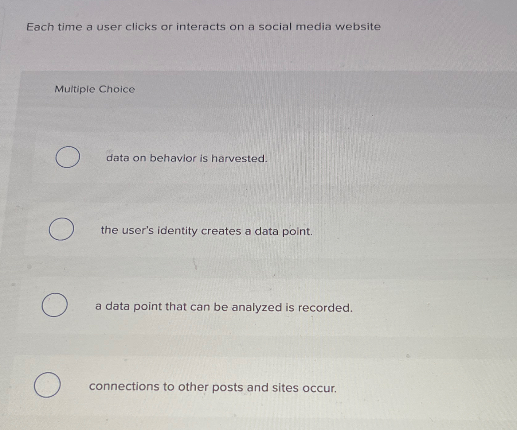 Solved Each time a user clicks or interacts on a social | Chegg.com