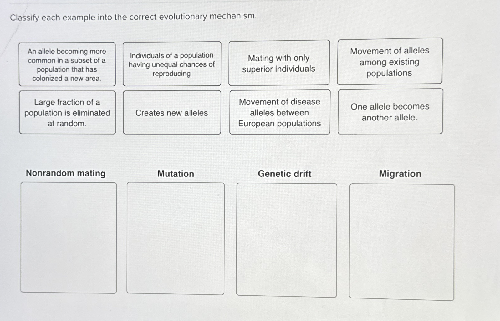 Solved Classify Each Example Into The Correct Evolutionary 2401