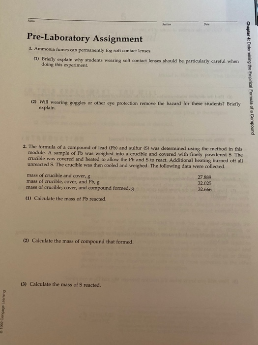 Solved Pre-Laboratory Assignment 1. Ammonia fumes can | Chegg.com