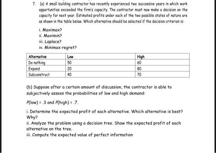 Solved 7. (a) A small building contractor has recently | Chegg.com