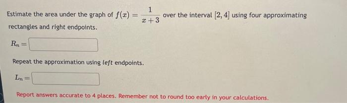 Solved Estimate the area under the graph of f(x)=x+31 over | Chegg.com