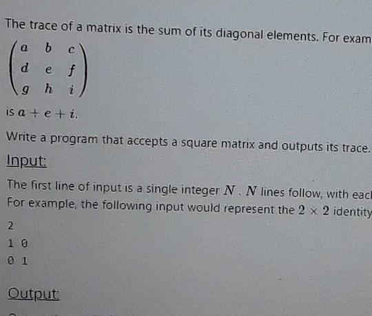 Solved a e The trace of a matrix is the sum of its diagonal | Chegg.com