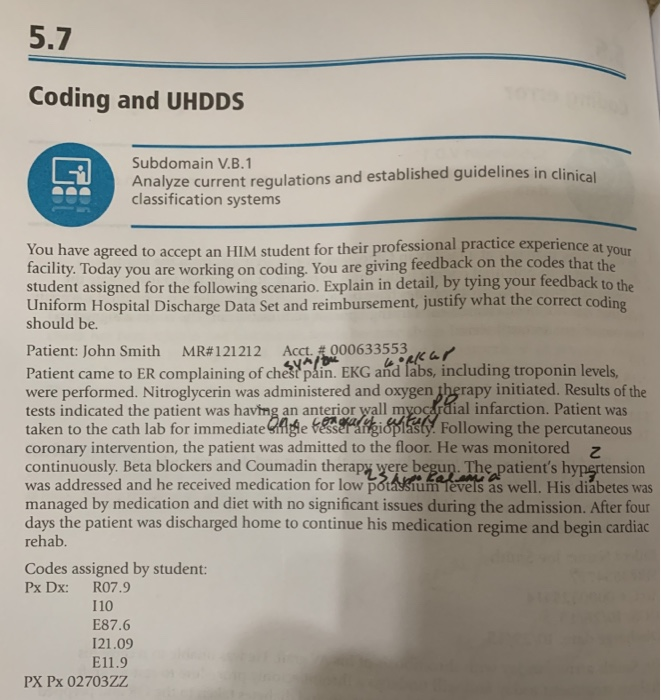 5.7 Coding and UHDDS Subdomain V.B.1 Analyze current | Chegg.com