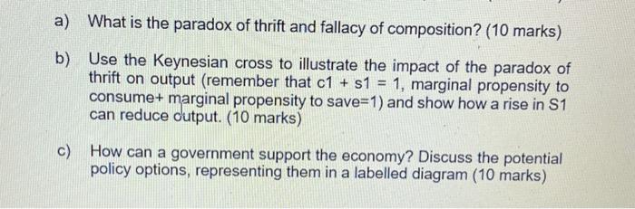 Solved a) What is the paradox of thrift and fallacy of | Chegg.com