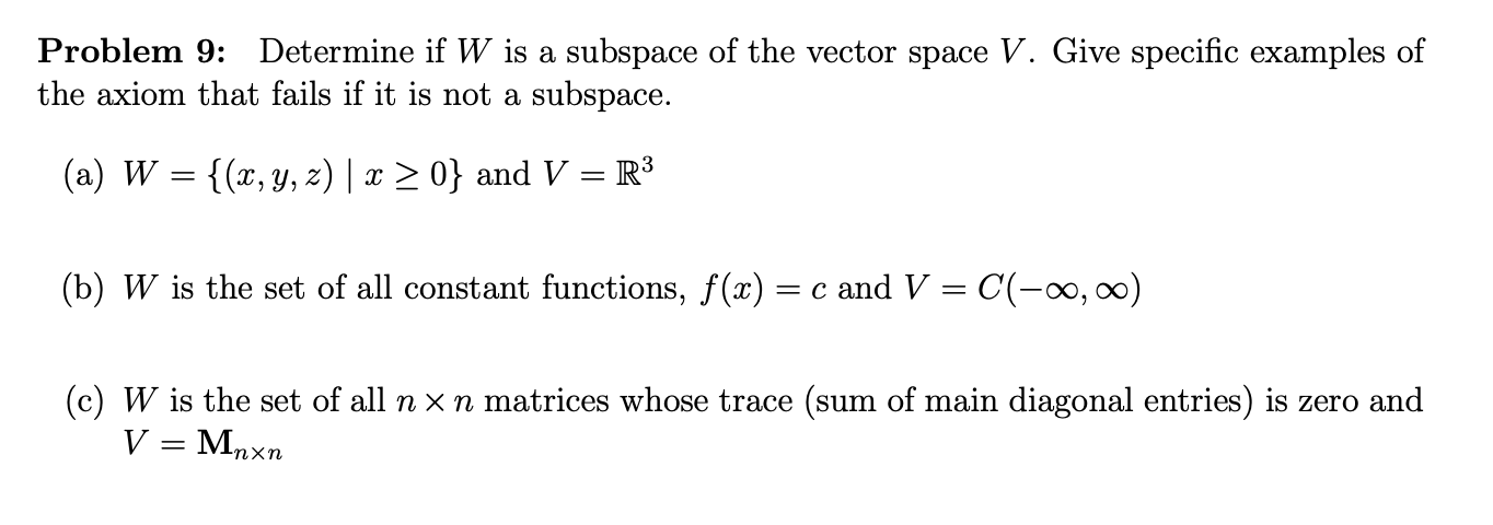 Solved Determine if W ﻿is a subspace of the vector space V. | Chegg.com