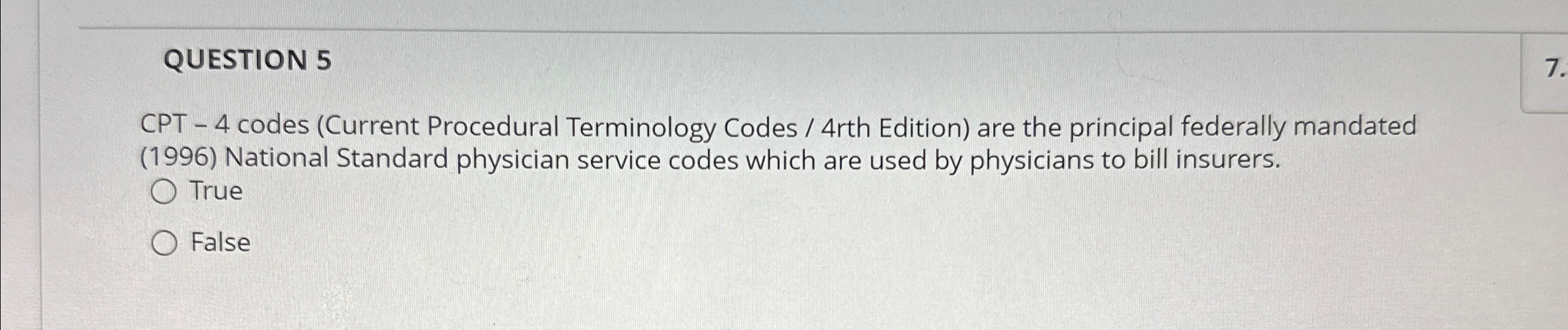 Solved QUESTION 5CPT - 4 ﻿codes (Current Procedural | Chegg.com