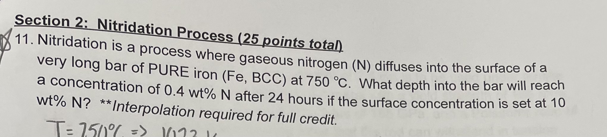 Solved Nitridation is a process where gaseous nitrogen (N) | Chegg.com