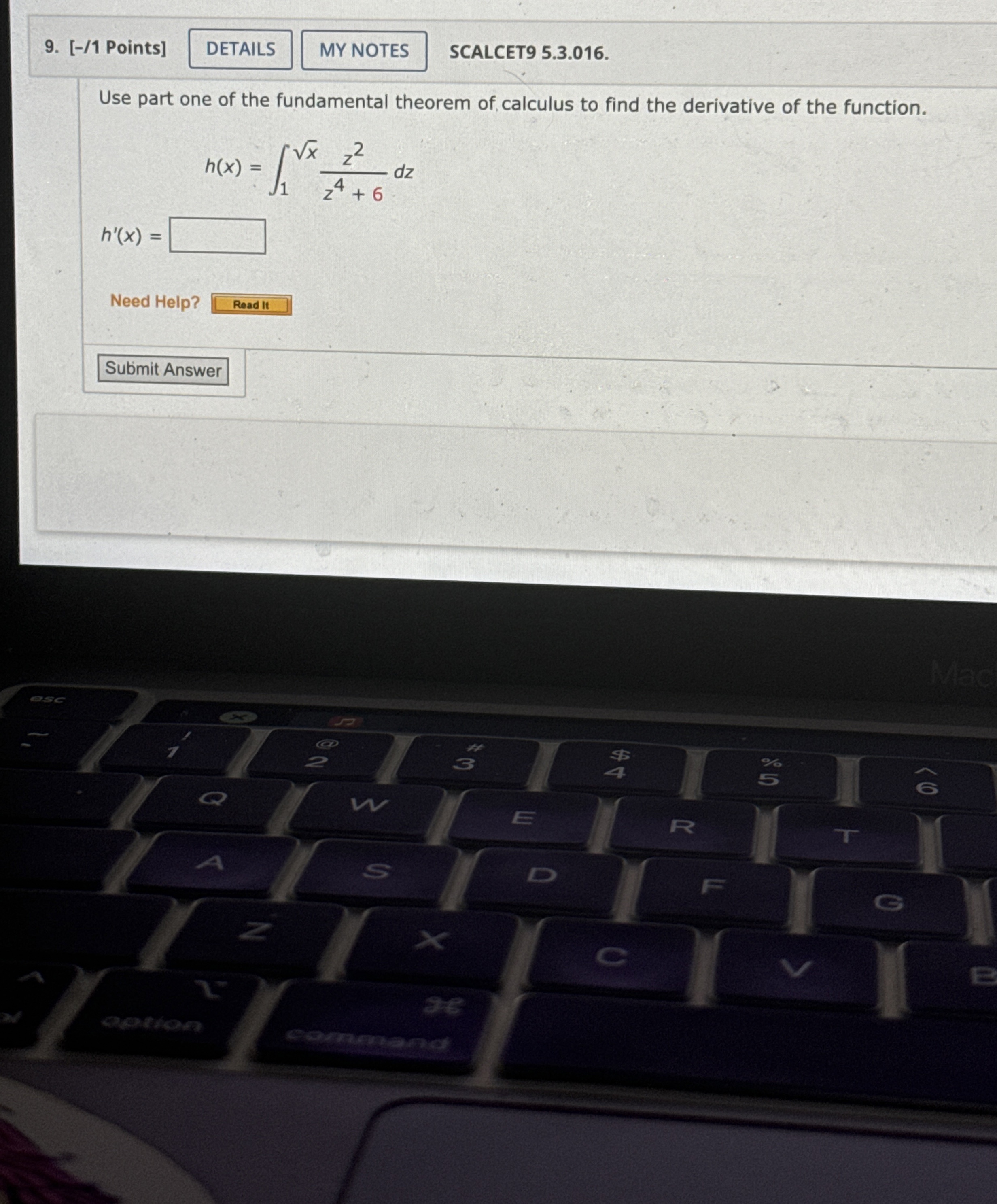 Solved [-/1 ﻿Points]SCALCET9 5.3.016.Use part one of the | Chegg.com