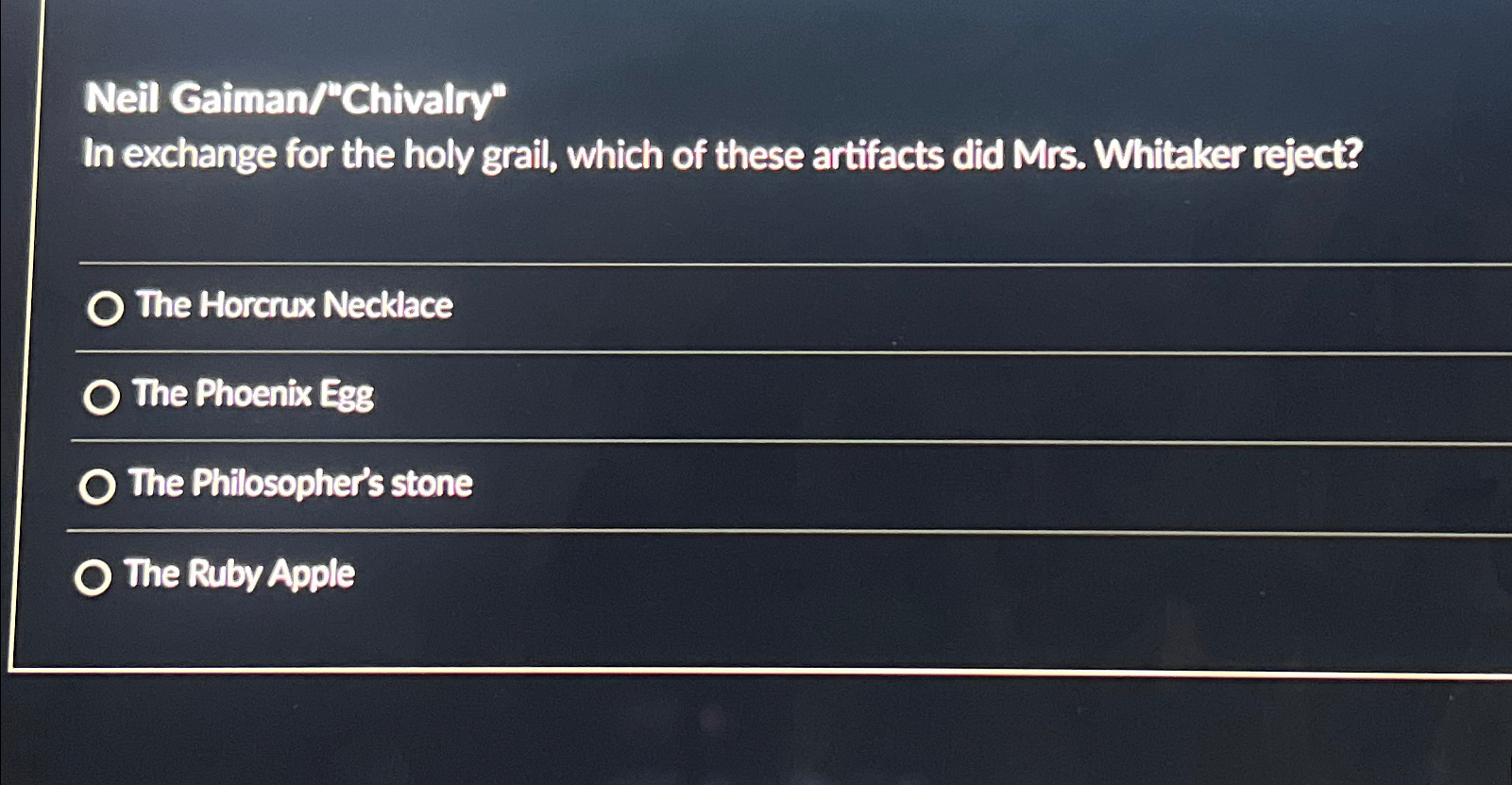 Solved Neil Gaiman/"Chivalry"In exchange for the holy grail, | Chegg.com