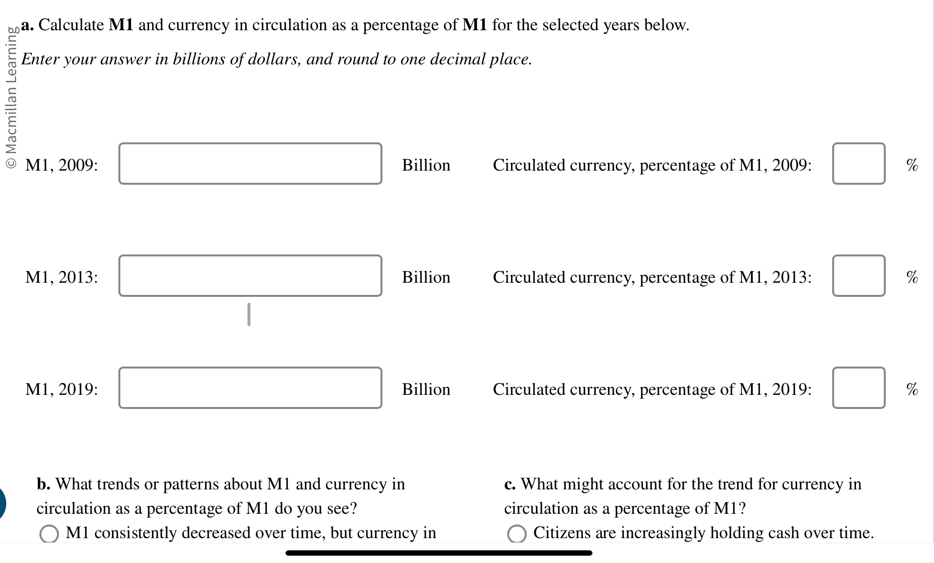 Solved a. ﻿Calculate M1 ﻿and currency in circulation as a | Chegg.com