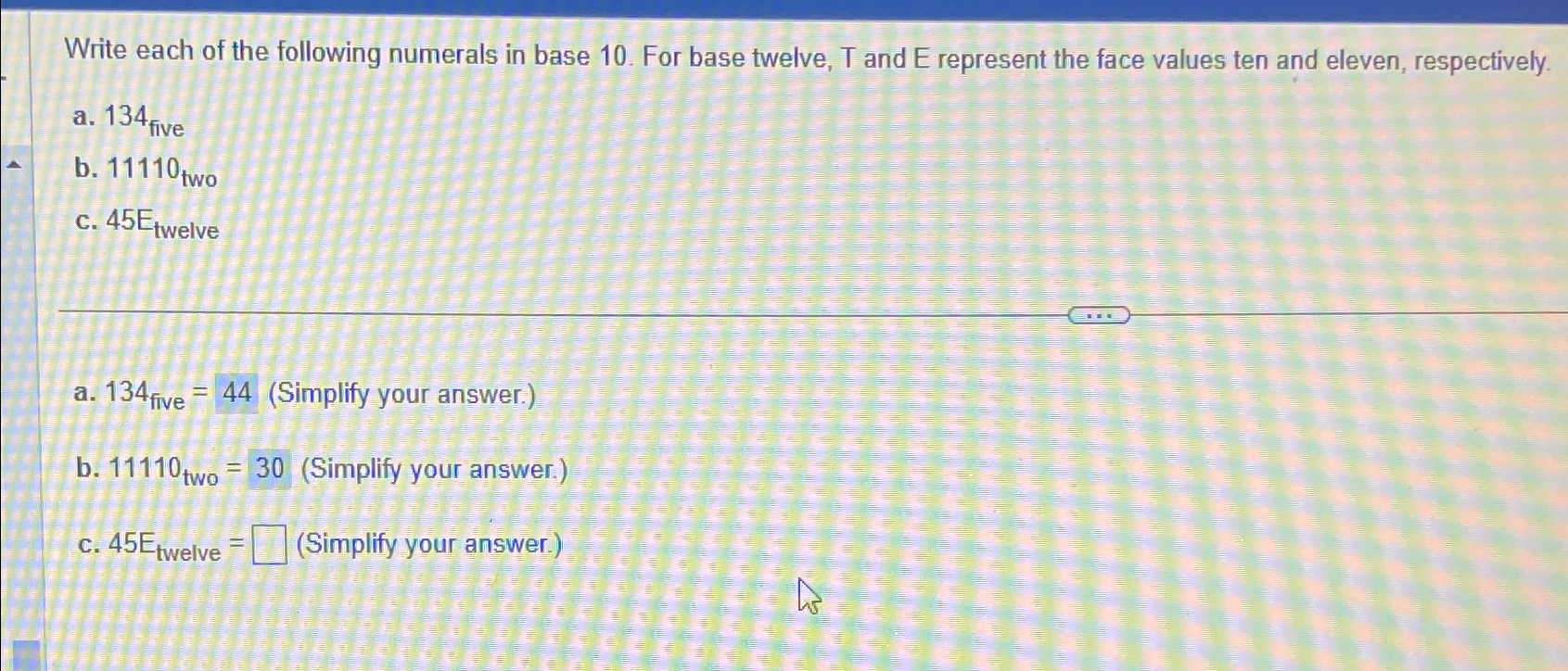 Solved Write each of the following numerals in base 10. ﻿For | Chegg.com