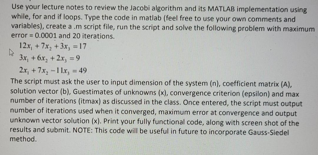Solved Use Your Lecture Notes To Review The Jacobi Algorithm 5681