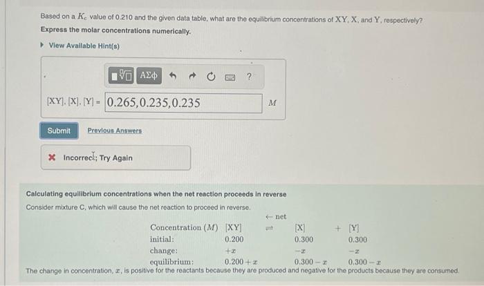 Solved Based on a Kc value of 0.210 and the given data | Chegg.com