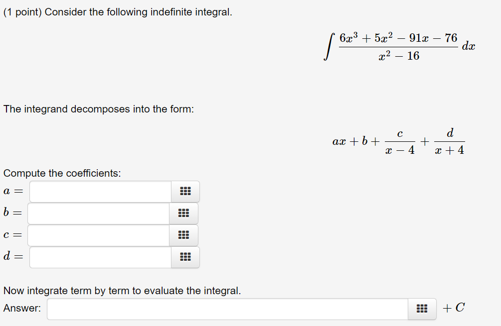 Solved (1 ﻿point) ﻿Consider the following indefinite | Chegg.com