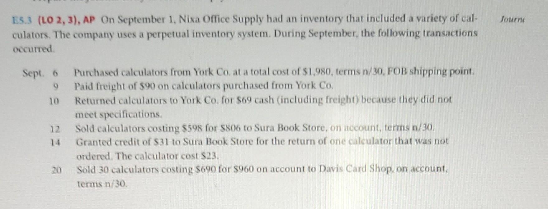 Solved E5.3 (LO 2,3), AP On September 1, Nixa Office Supply | Chegg.com