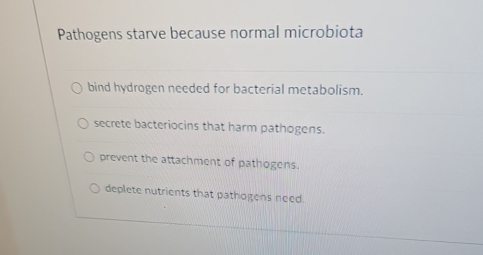 Solved Pathogens starve because normal microbiotabind | Chegg.com