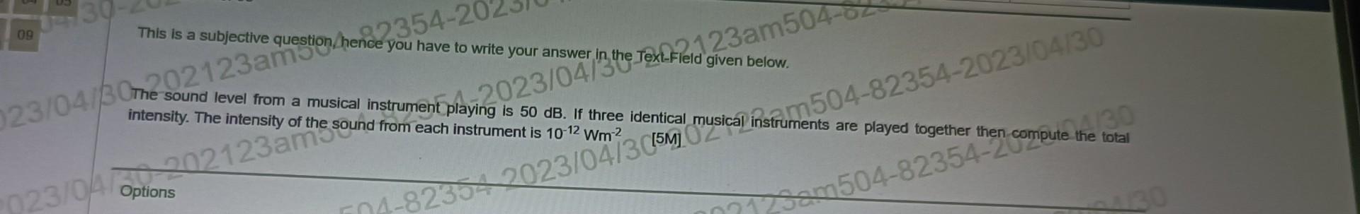 Solved The sound level from a musical instrument playing is | Chegg.com