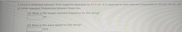 Solved A string is stretched between fixed supports | Chegg.com