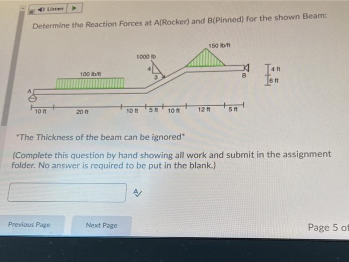 Solved Listen Determine the Reaction Forces at A(Rocker) and | Chegg.com