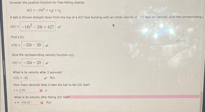 Solved Consider the position function for free-falling | Chegg.com