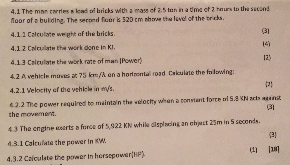 Solved 4.1 ﻿The man carries a load of bricks with a mass of | Chegg.com