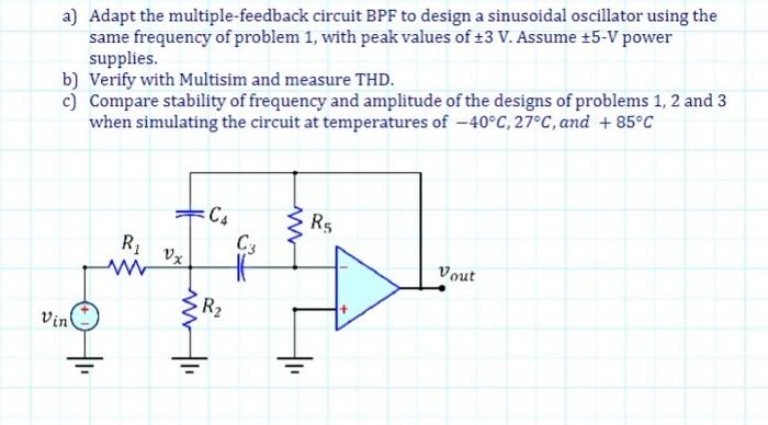 Solved a) Adapt the multiple-feedback circuit BPF to design | Chegg.com
