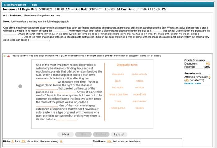 Solved (8\%) Problem 4: Exoplanets Everywhere we Lock Note: | Chegg.com