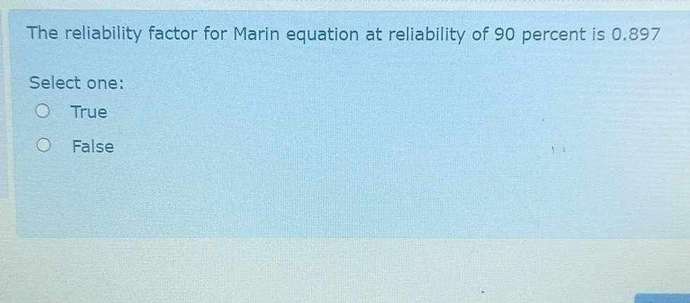 Solved The reliability factor for Marin equation at | Chegg.com