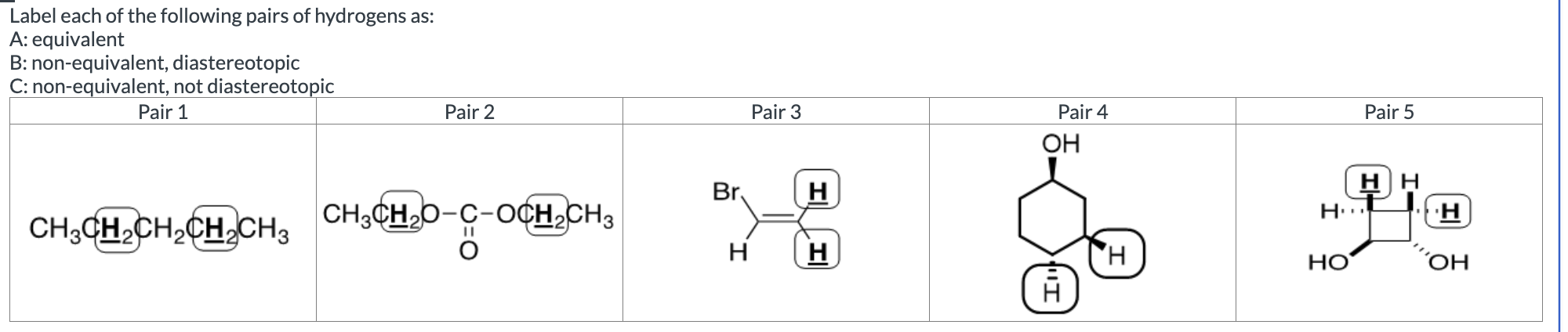Solved Label each of the following pairs of hydrogens as:A: | Chegg.com