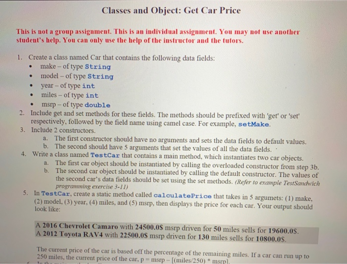 Solved Classes and Object: Get Car Price This is not a group | Chegg.com