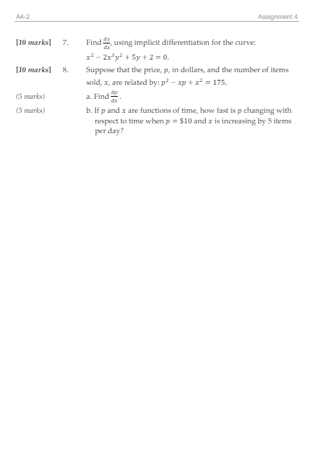 Solved [10 ﻿marks] 7. ﻿Find dydx, ﻿using implicit | Chegg.com