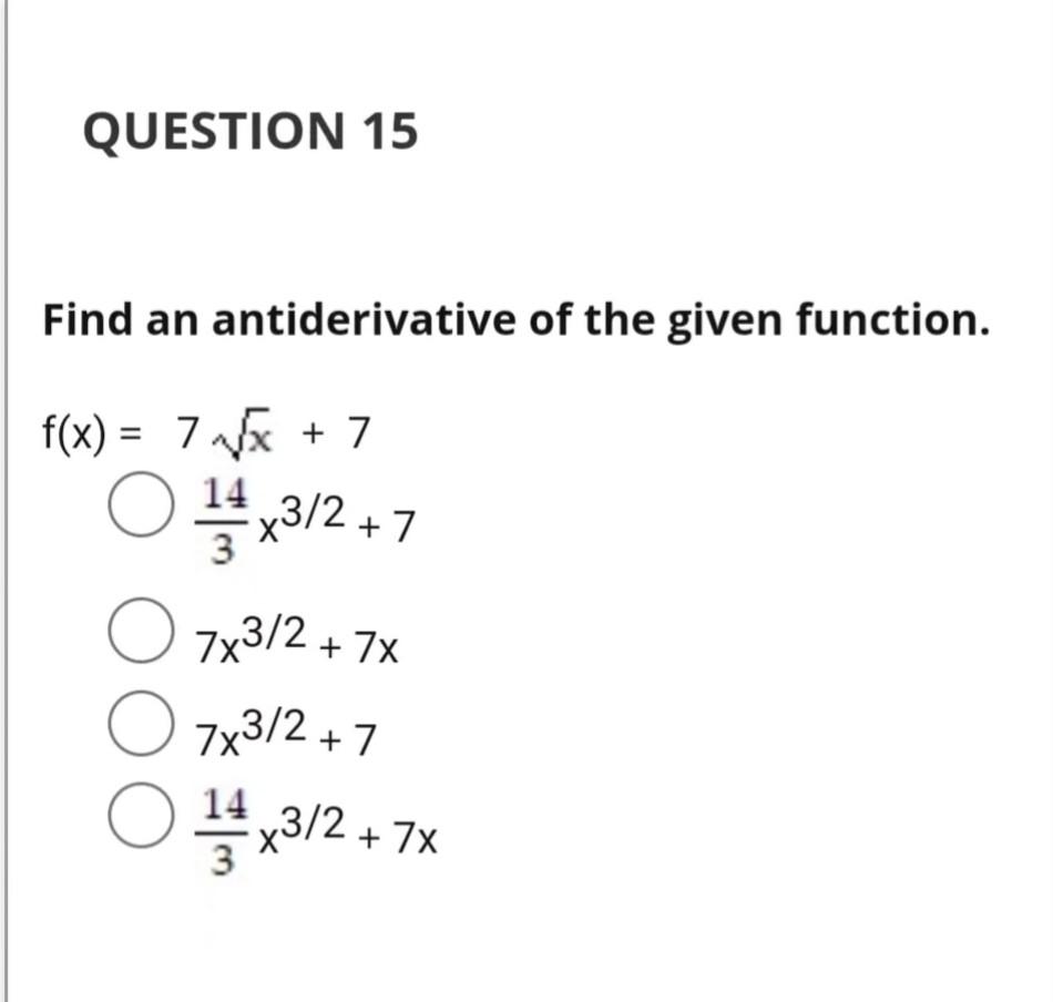 Solved Find an antiderivative of the given function. | Chegg.com