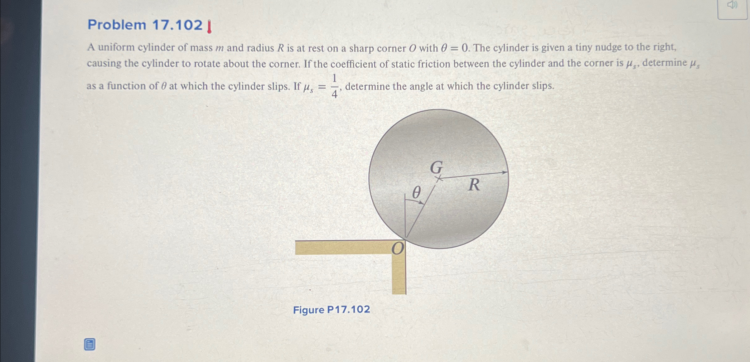 Problem 17.102!A uniform cylinder of mass m ﻿and | Chegg.com