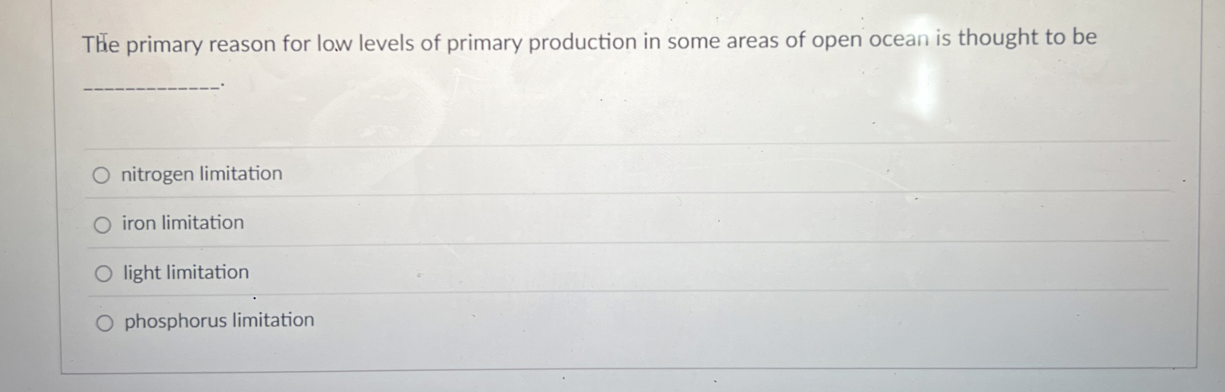 Solved The primary reason for low levels of primary | Chegg.com