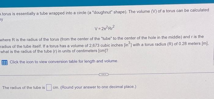 Solved torus is essentially a tube wrapped into a circle (a | Chegg.com