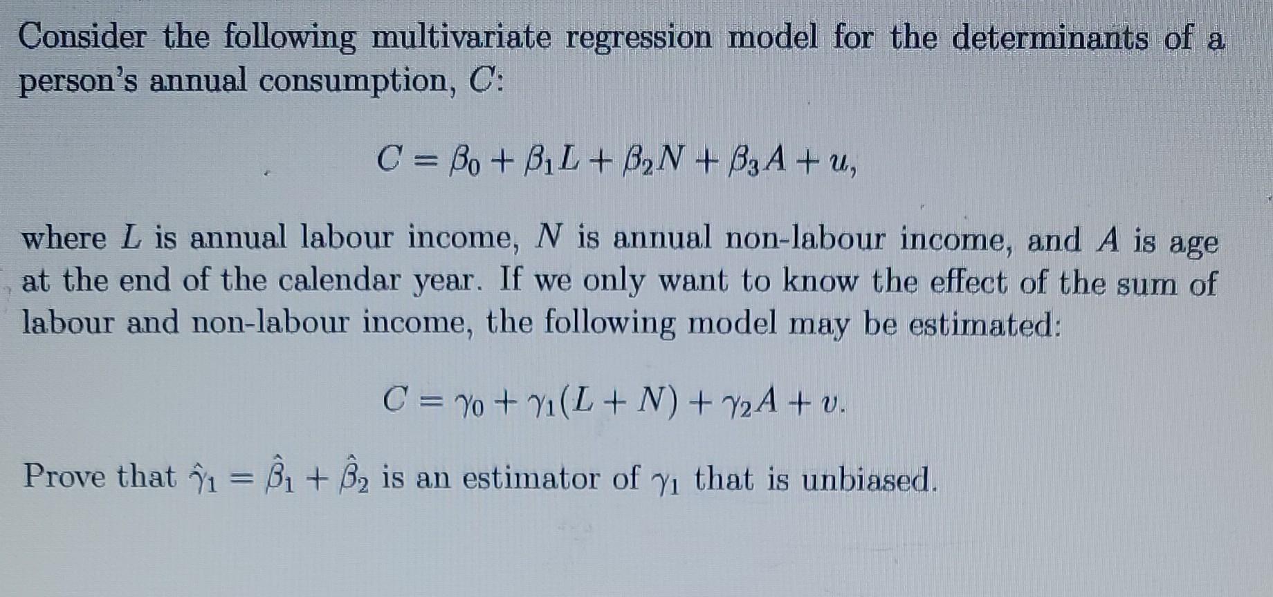Solved Consider the following multivariate regression model | Chegg.com