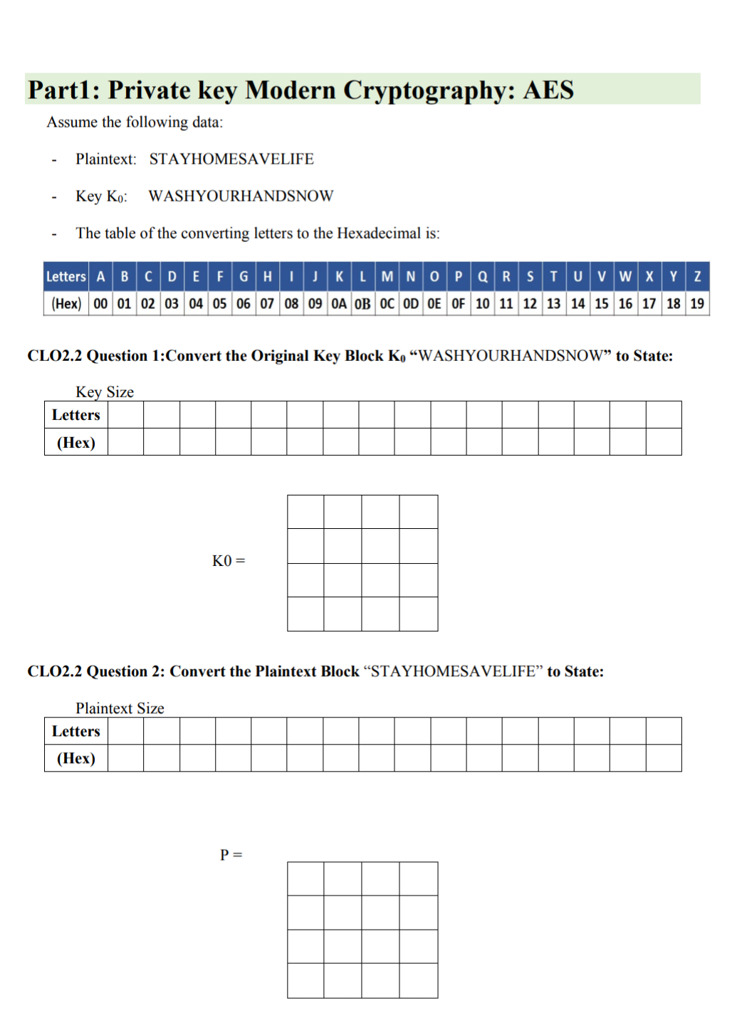 Solved Part1: Private key Modern Cryptography: AES Assume | Chegg.com