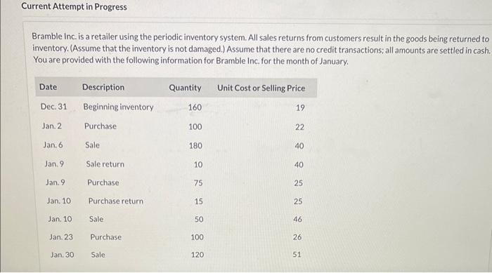 Solved Current Attempt in Progress Bramble Inc. is a | Chegg.com