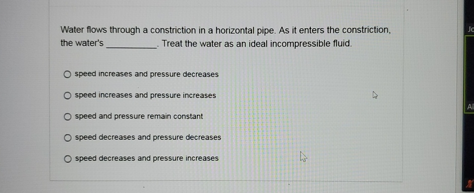 Solved Water flows through a constriction in a horizontal | Chegg.com