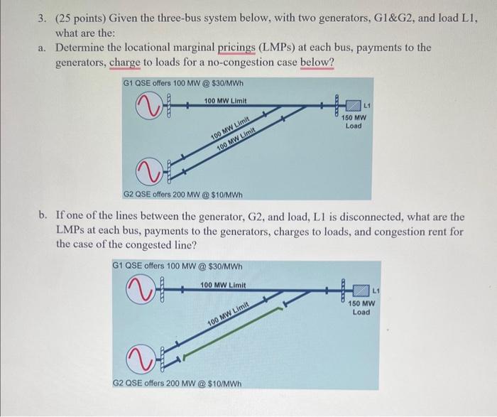 Solved 3. (25 points) Given the three-bus system below, with | Chegg.com