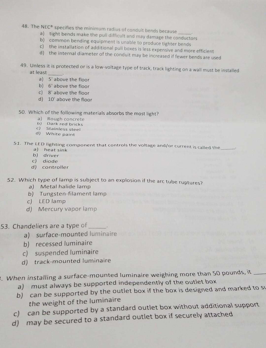 Solved 48. The NEC ∗ specifies the minimum radius of conduit | Chegg.com