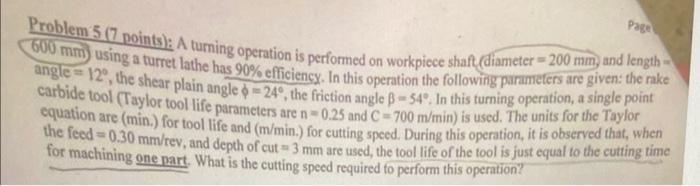 Solved Problem 5 (7 points): A tuming operation is performed | Chegg.com
