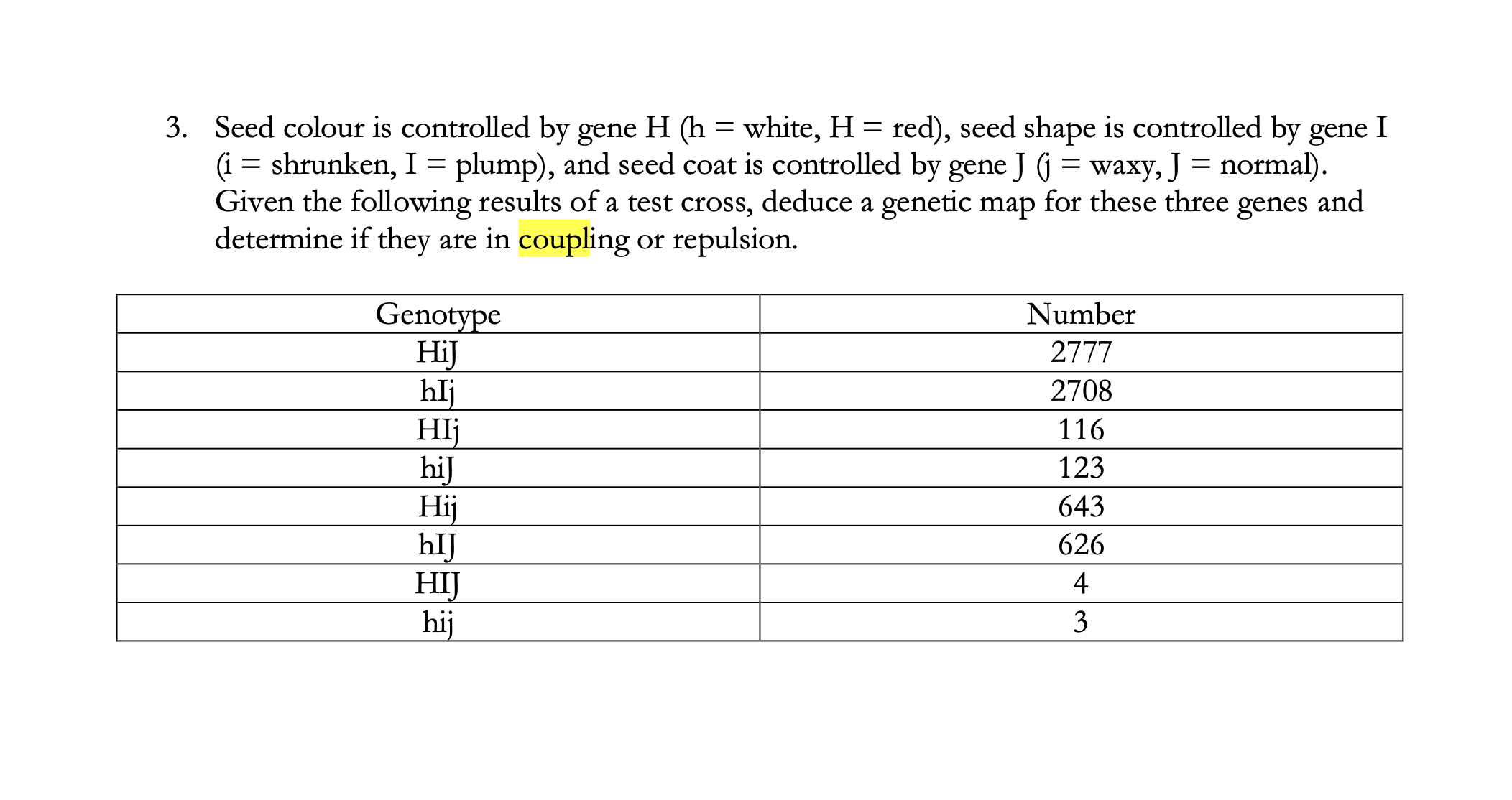 Solved Seed colour is controlled by gene white, H= ﻿red), | Chegg.com