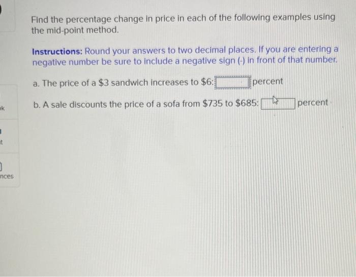 Solved Find the percentage change in price in each of the | Chegg.com