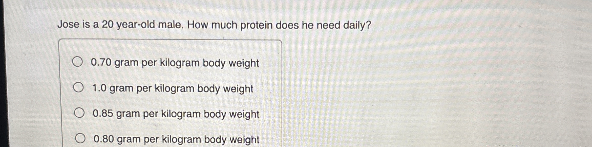 Solved Jose is a 20 ﻿year-old male. How much protein does he | Chegg.com